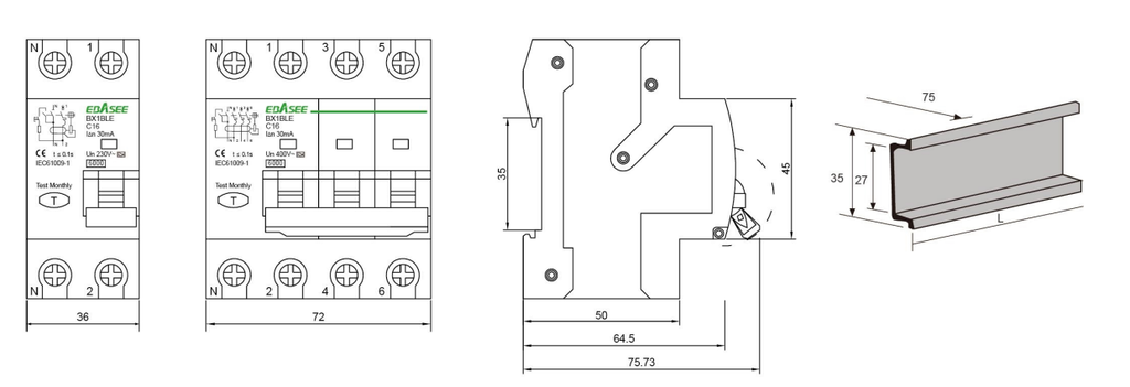 BX1BLE-40 Residual Current Circuit Breaker with Over Current Protection ...